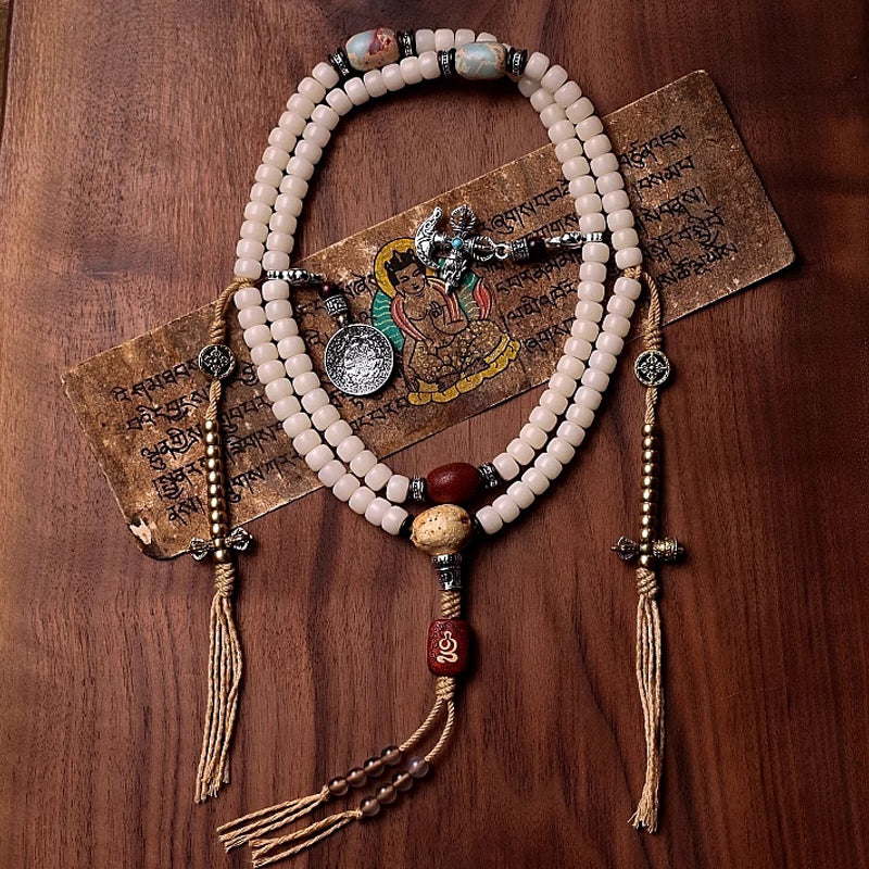 108 White Jade Bodhi Seed Root Buddhist Mala – AuraNature